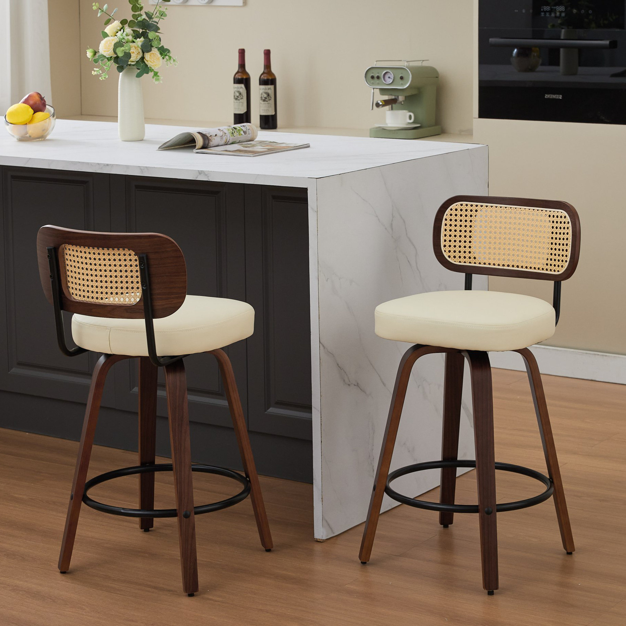 Bayou Breeze Swivel Bar Stools With Backs, 25.59" Counter Height Bar Stools Set Of 2 ...